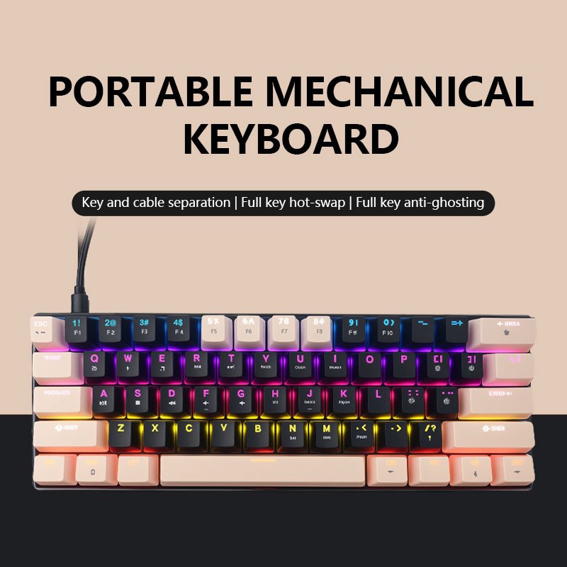 Zeus G-61 hot-swappable 61-key RGB backlit detachable mechanical wired ...