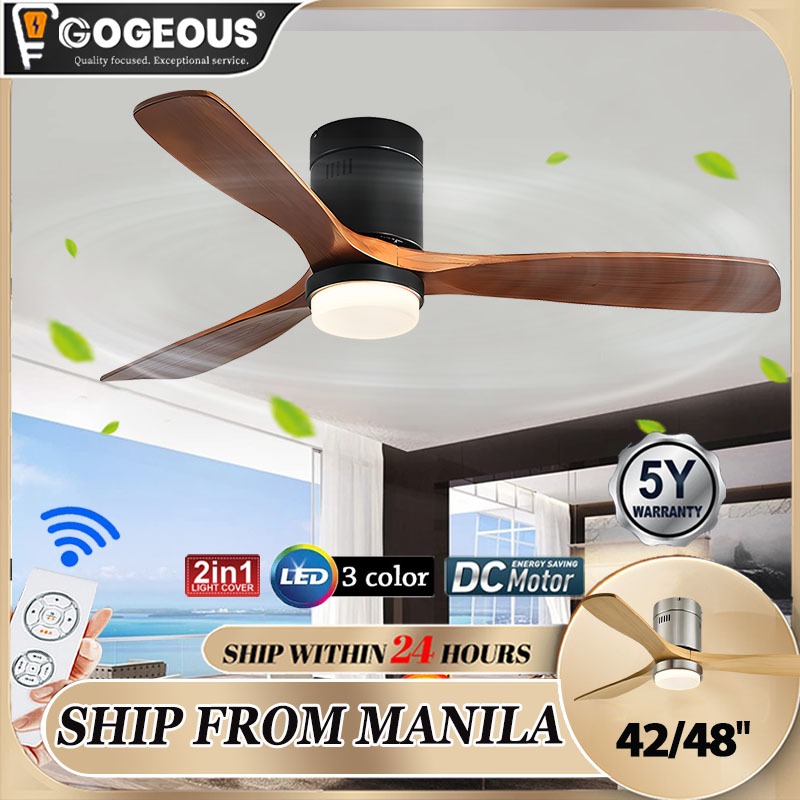 GOGEOUS Nordic Ceiling Fan With Light American Style Retro Low Floor ...