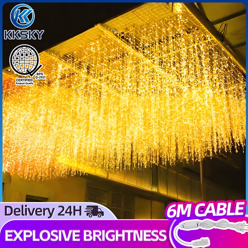 KKSKY Christmas Light Curtain Outdoor Waterproof 220V 6M 100LED Icicle ...