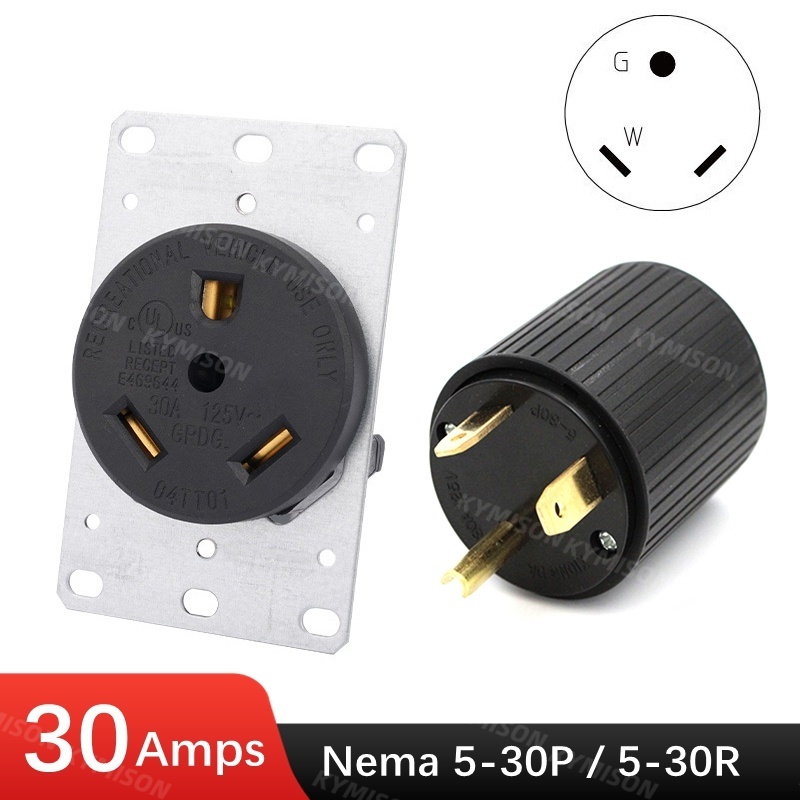 US Industrial Plug Socket Nema 5-30P 5-30R 2 Pole-3 Wire Grounding ...