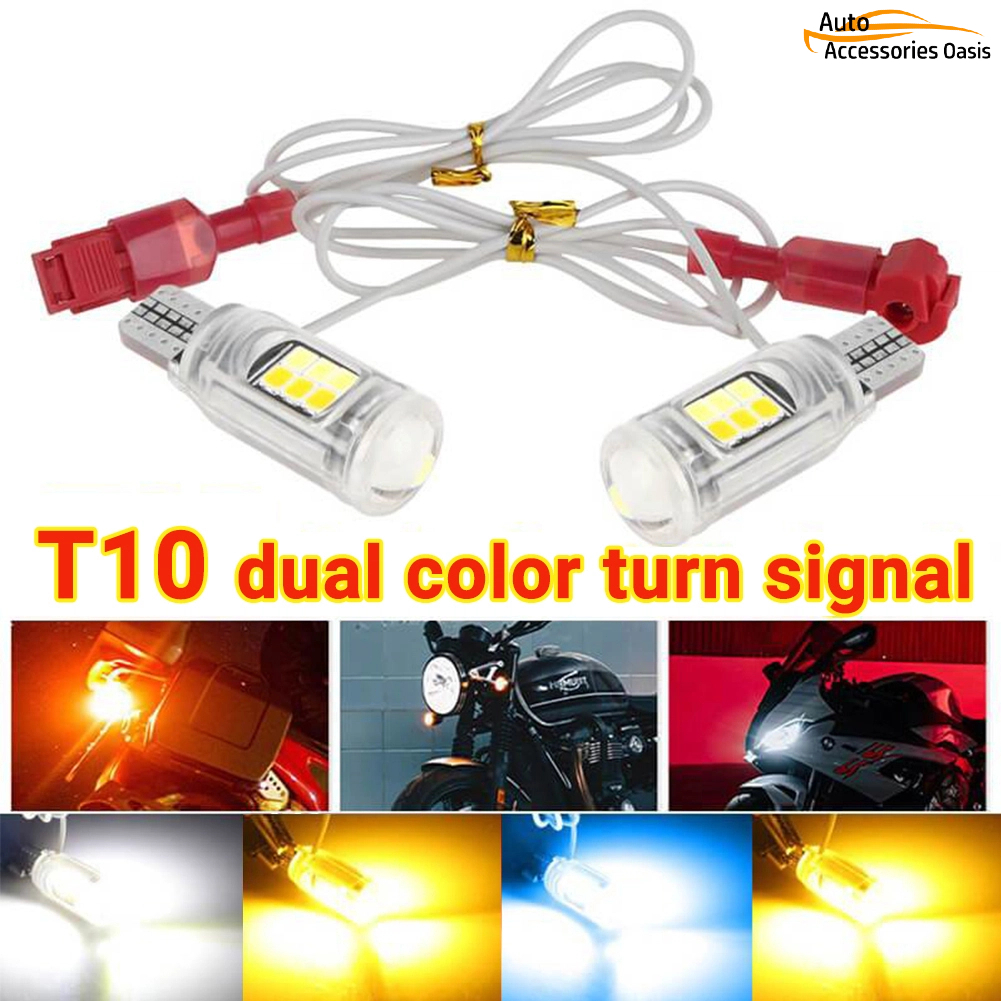 2PCS T10 Dual Contact Park Light Universal Dual Color Turn Signal Light ...