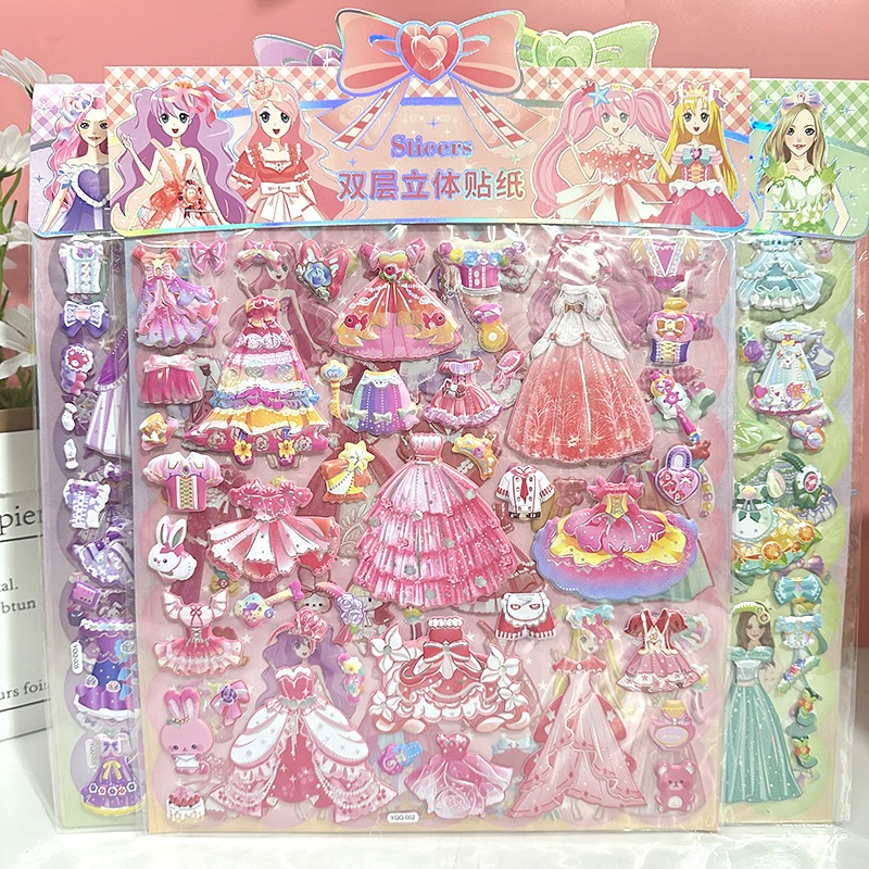 Children Princess Dress Up Sticker Double Layer 3D Bubble Wear Clothes ...