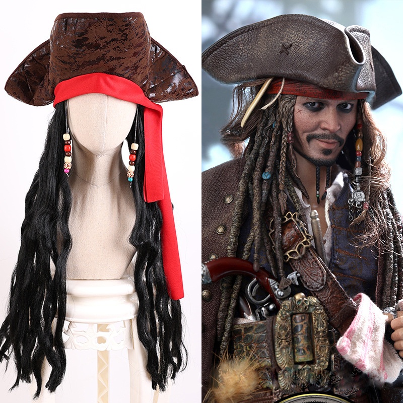 NEW Adult Men's Caribbean Pirate Hat Wig Halloween Stage Performance ...
