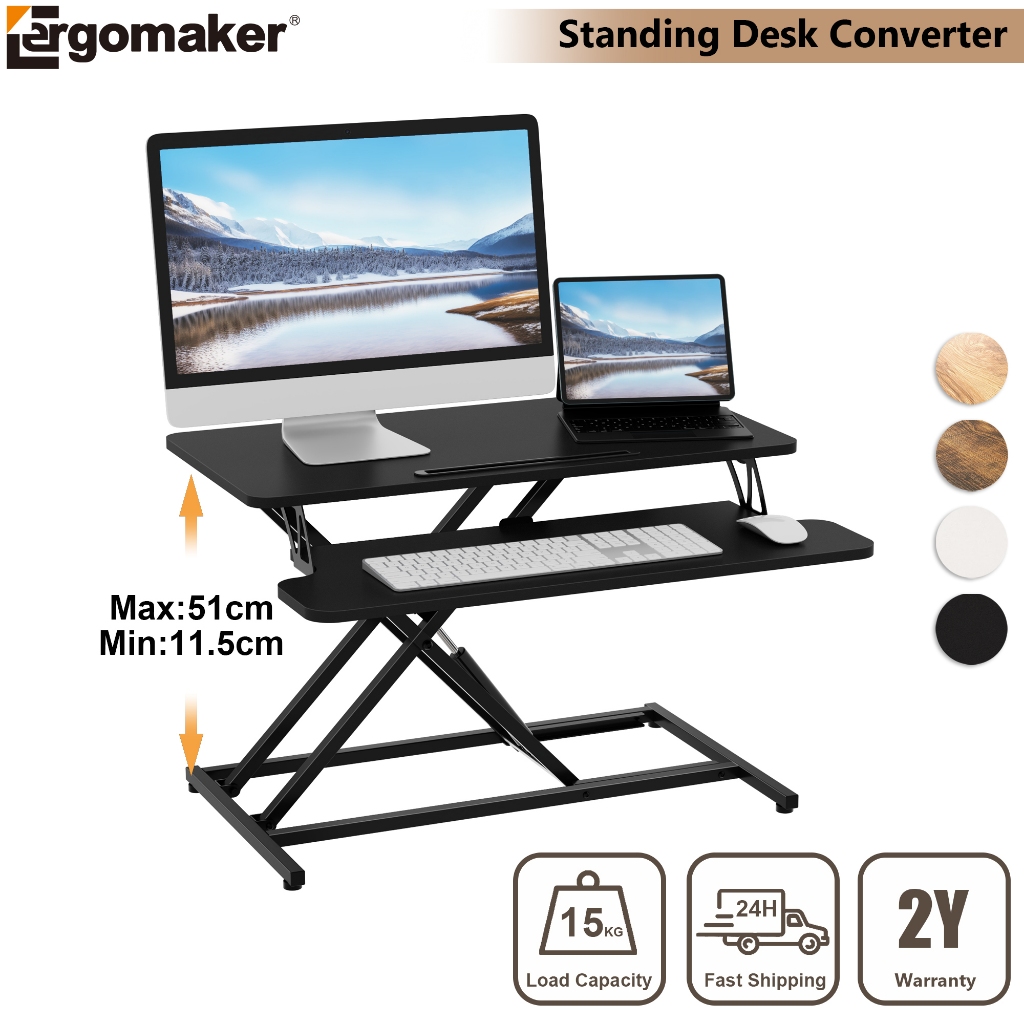 Ergomaker 32'' Standing Desk Converter with Keyboard Tray Height Adjustable Desk Riser Office ...