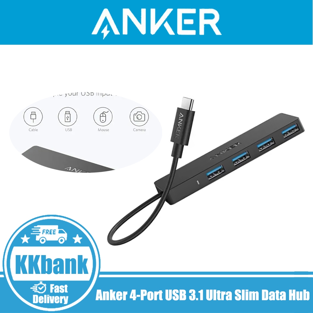Anker 4-Port USB 3.0 Hub, Ultra-Slim Data USB Hub with 2 ft Extended ...