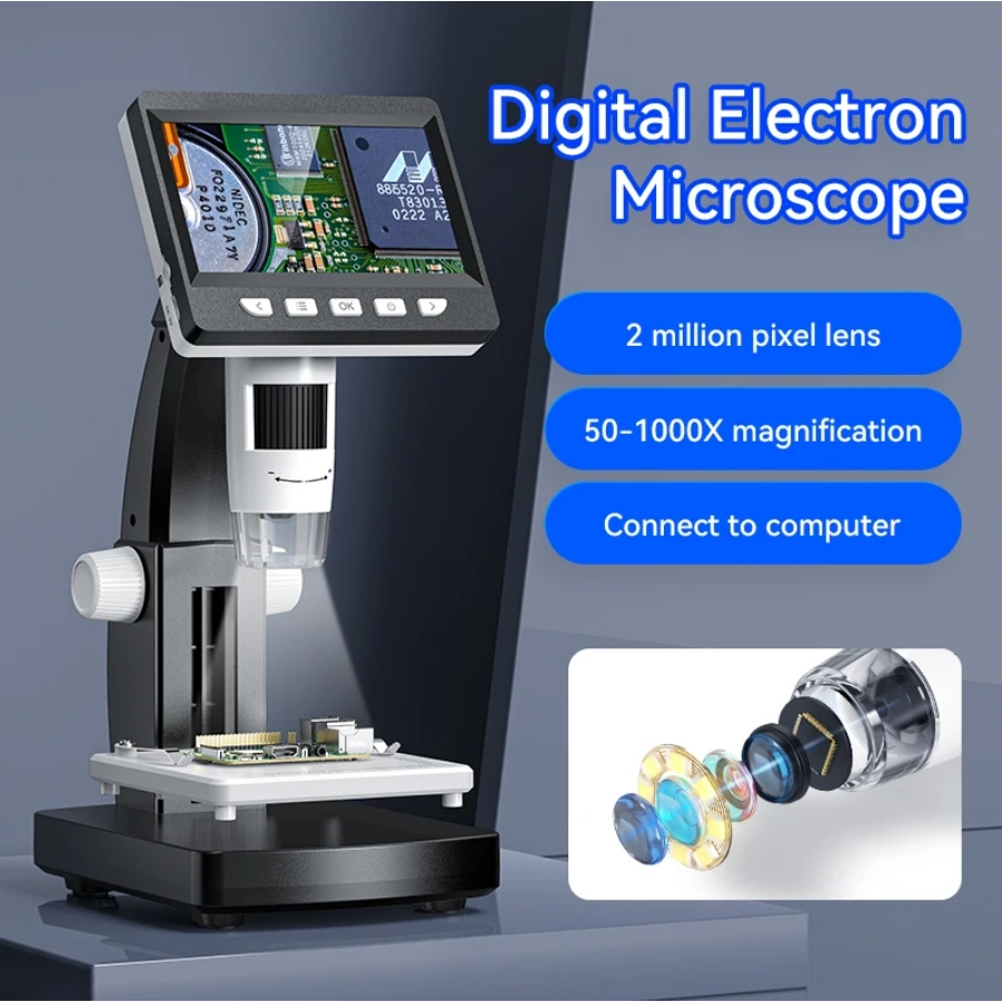 4.3 Inch Digital Microscope IPS Screen 50X-1000X Magnification USB Coin ...