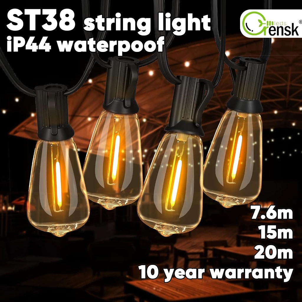 ST38 solar String lights LED Bulbs Outdoor Patio Garden Plastic Edison ...