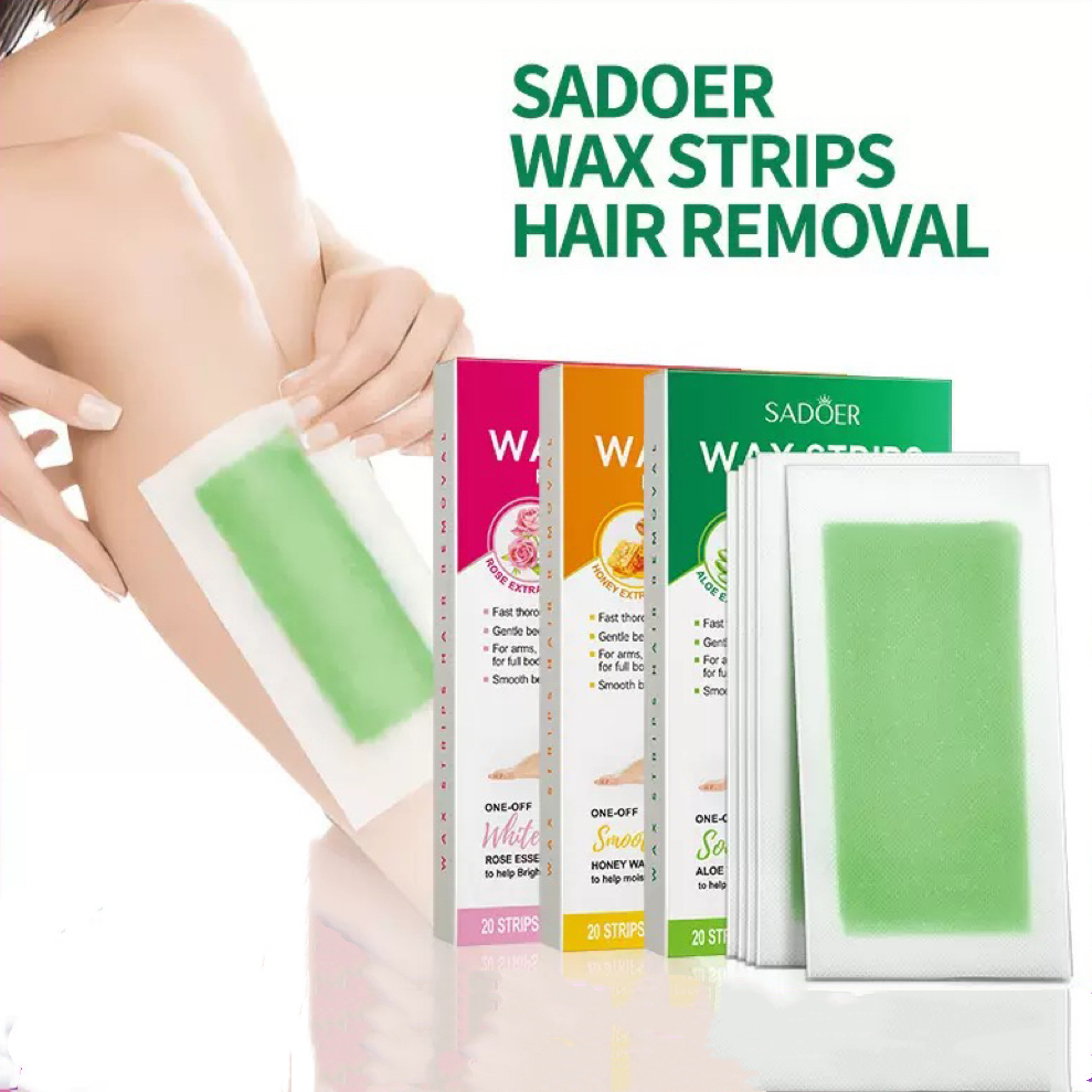 SADOER 20 piece hair removal wax paper aloe vera gentle and soothing double-sided hair removal ...