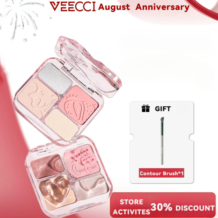 VEECCI Powder Contour Blusher Palette Bright Pink Highlight Matte 4 in ...