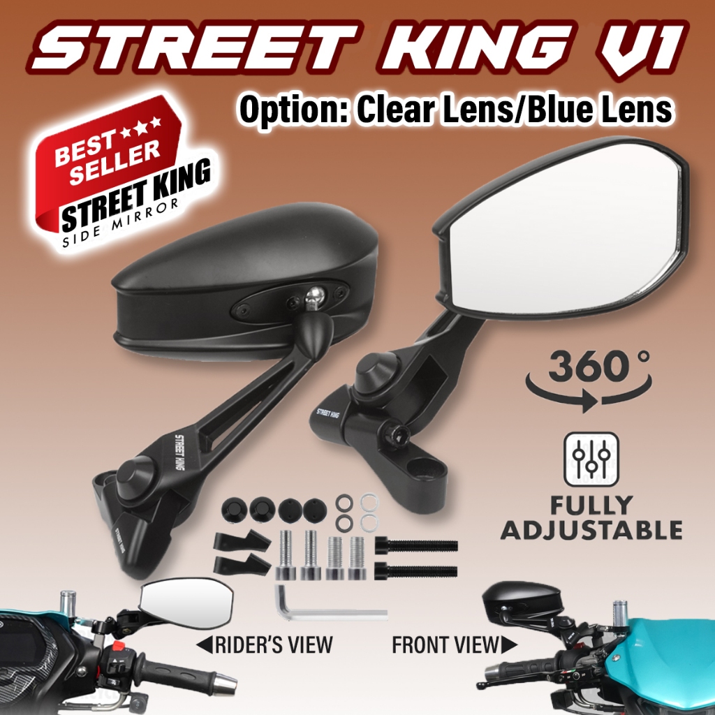 Street King Side Mirror V1 V2 V3 Fully Cast Alloy Adjustable Clear Lens ...