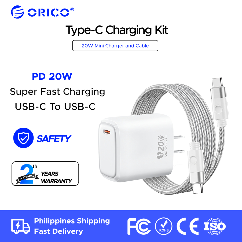 ORICO Fast Charging Kit Mini Portable PD20W Type-C Charger And Type-C ...