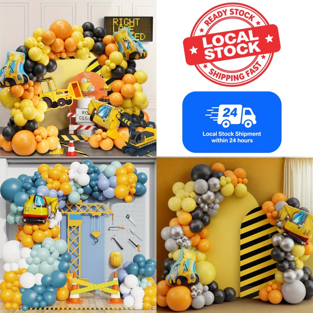 Construction Theme Balloons Party Decorations Set Orange Yellow Black ...