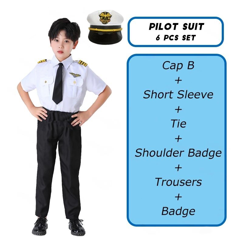 Kids 6pcs Pilot Costume Captain Career Clothes Suit with Cap School ...