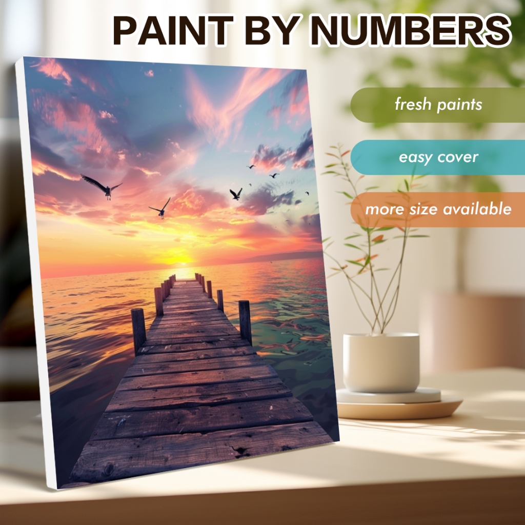 RUOPOTY Abstract Paint By Numbers DIY Frame Drawing by numbers Seaside ...