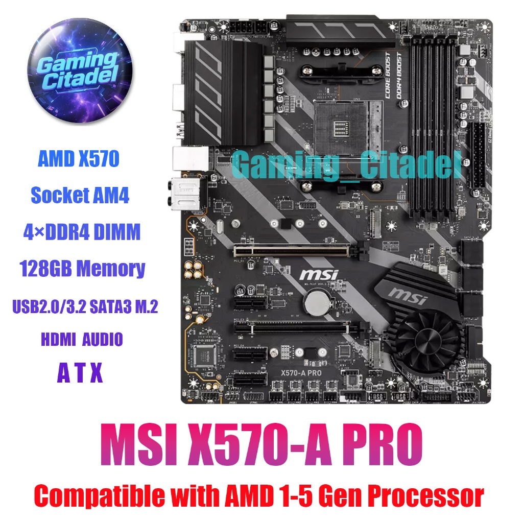 Used MSI X570-A PRO DDR4 ATX Motherboard AMD AM4 Socket Compatible with AMD 1-5 Processors ...
