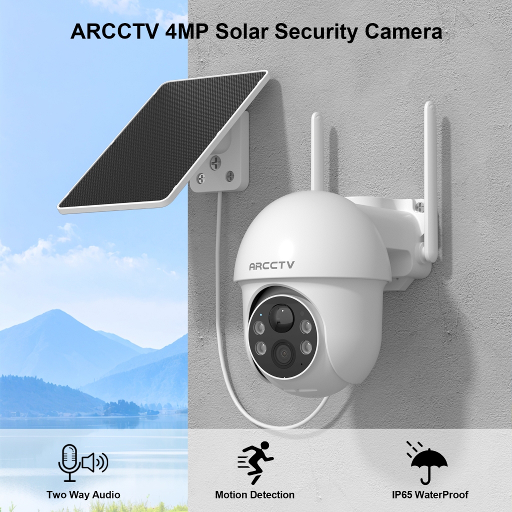ARCCTV 4MP Outdoor Security Camera Solar Powered Battery PTZ Dome ...