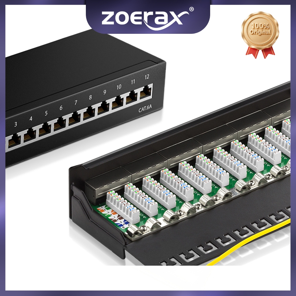 ZOERAX CAT6a 8-Port Patch Panel 10Gbps Shielded Metal Network Panel 1U ...
