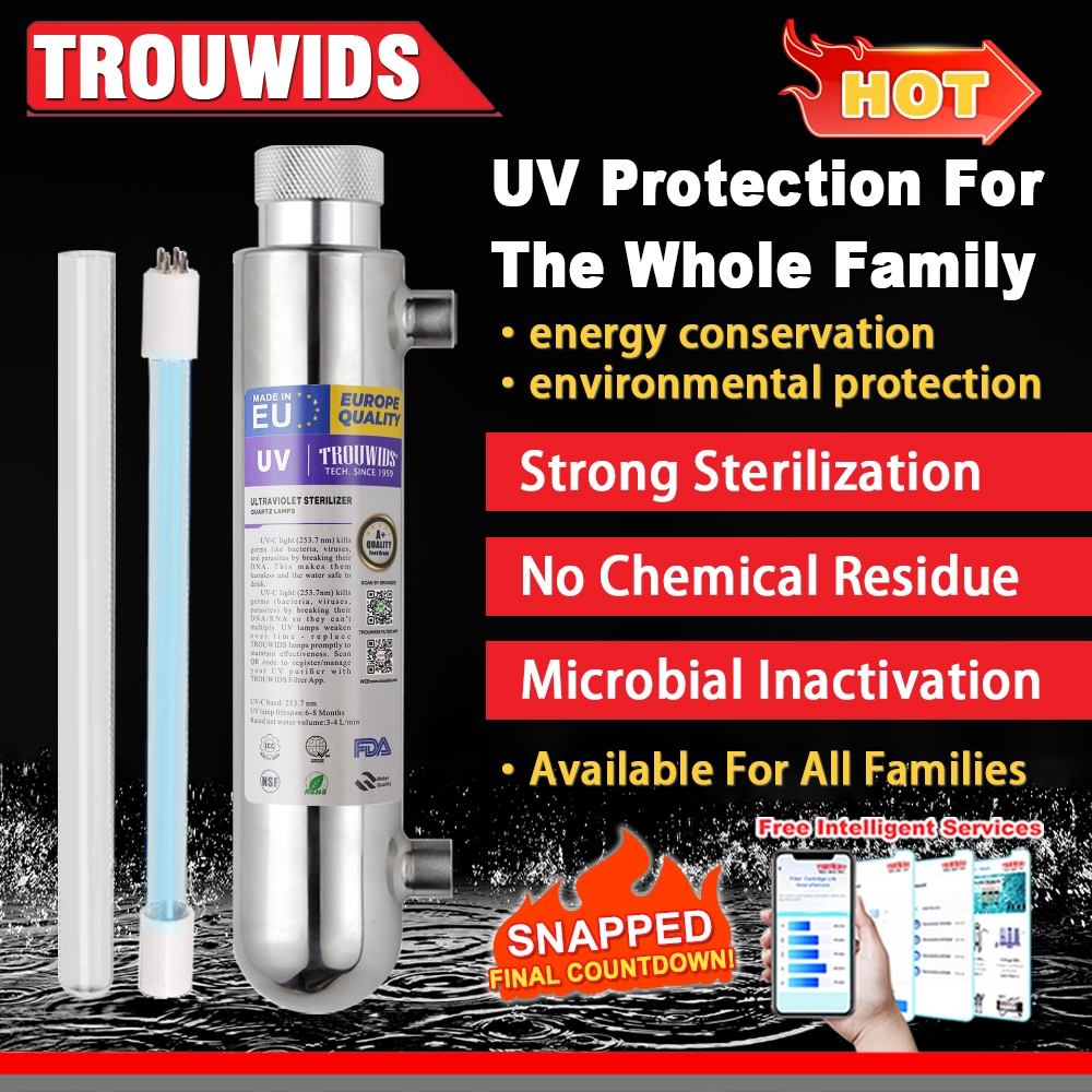 TROUWIDS UV Water Sterilizer System UV Lamp Ultraviolet Light Purifier ...