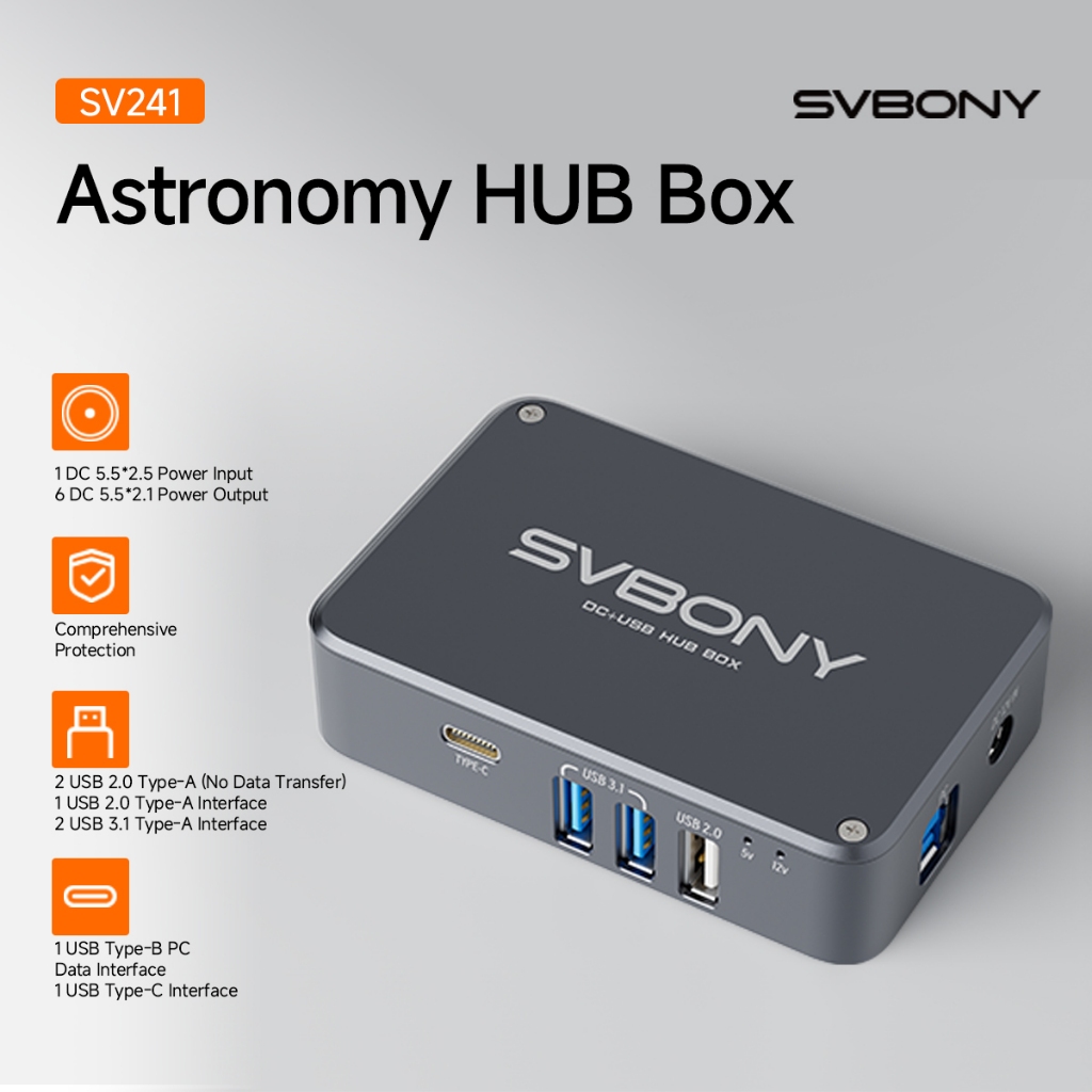 SVBONY SV241 Portable Astronomy Pocket HUB Box USB & Type-C Multi-Port Prevent Short Circuits ...