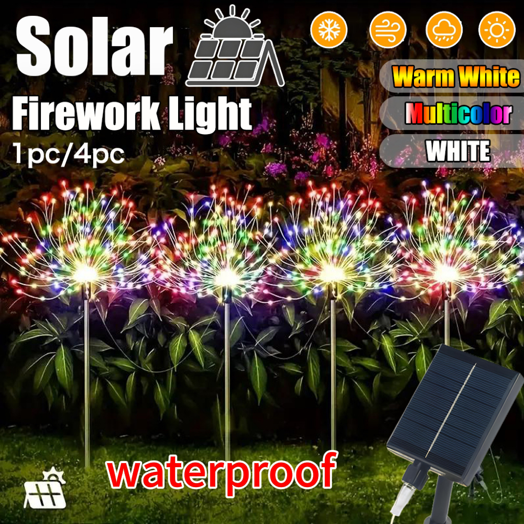 【Buy1Get4】 Solar Fireworks Lights Outdoor Waterproof 8 Lighting Modes ...