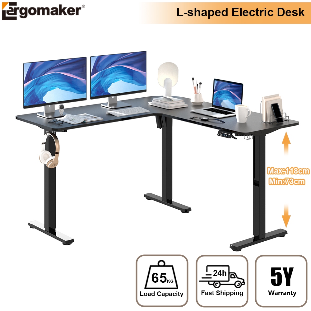 Ergomaker L-Shaped Standing Desk Electric Desk with Memory Control Height Adjustable Computer ...