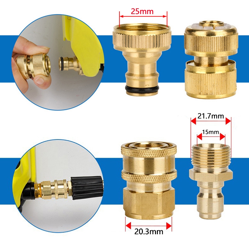 Brass M22-15mm to 1/4 or 3/8 Inch Pressure Washer Adapter Quick Connect ...