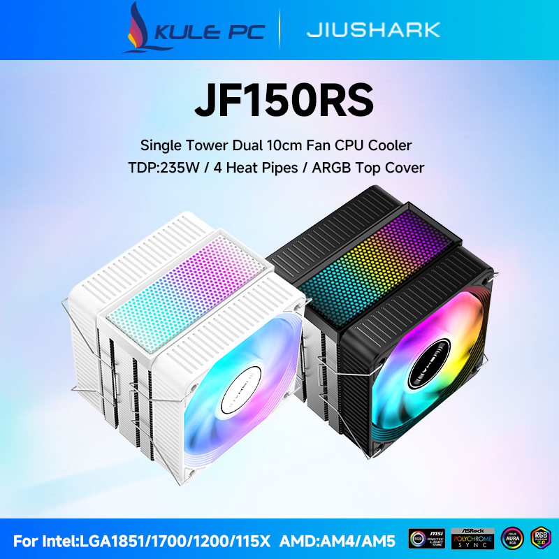 JIUSHARK JF150RS CPU Cooler Black / White ARGB 5V 3PIN Mobo Sync 10cm Fan 4PIN PWM Single Tower ...