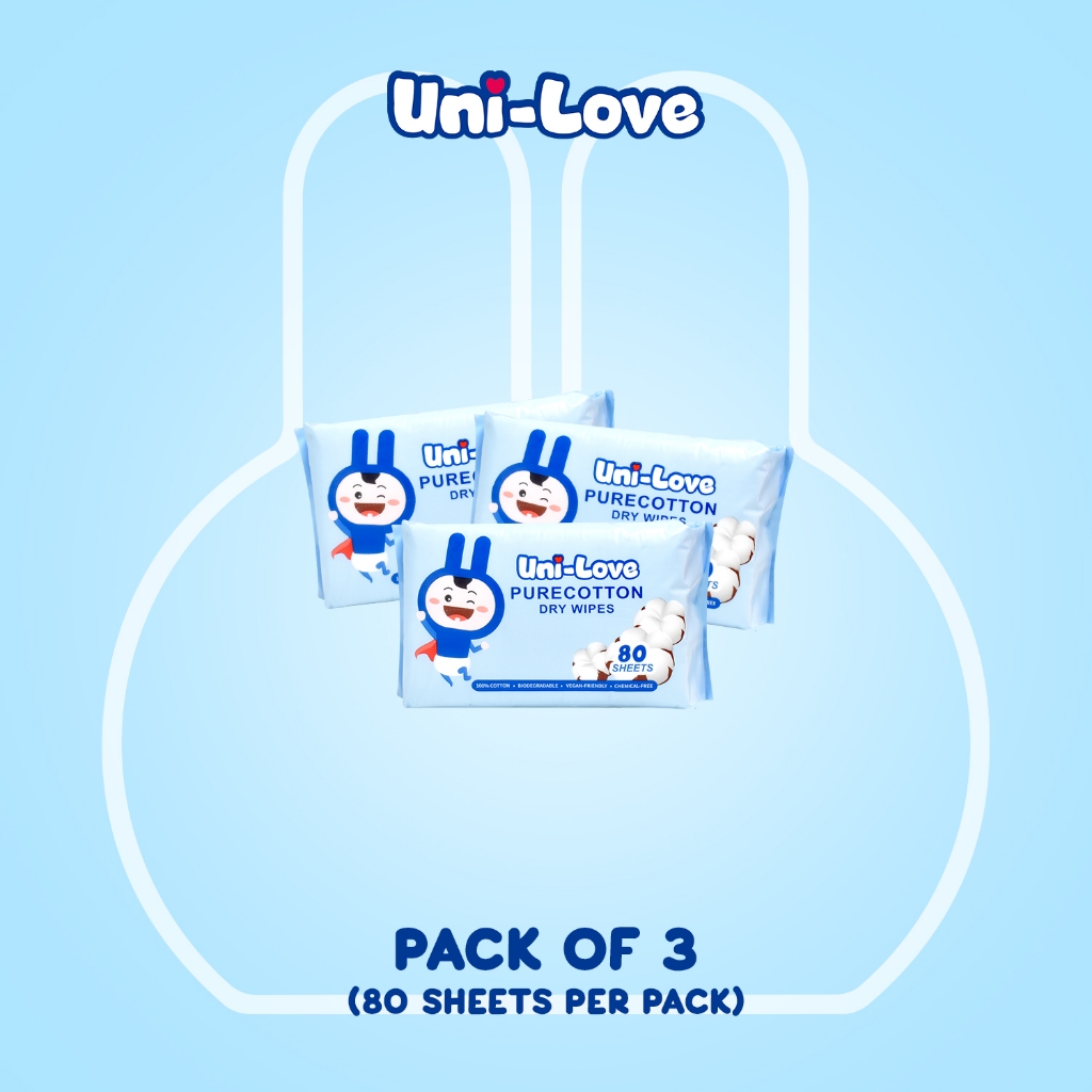 UniLove Purecotton Dry Wipes 80's Pack of 3 | Shopee Philippines