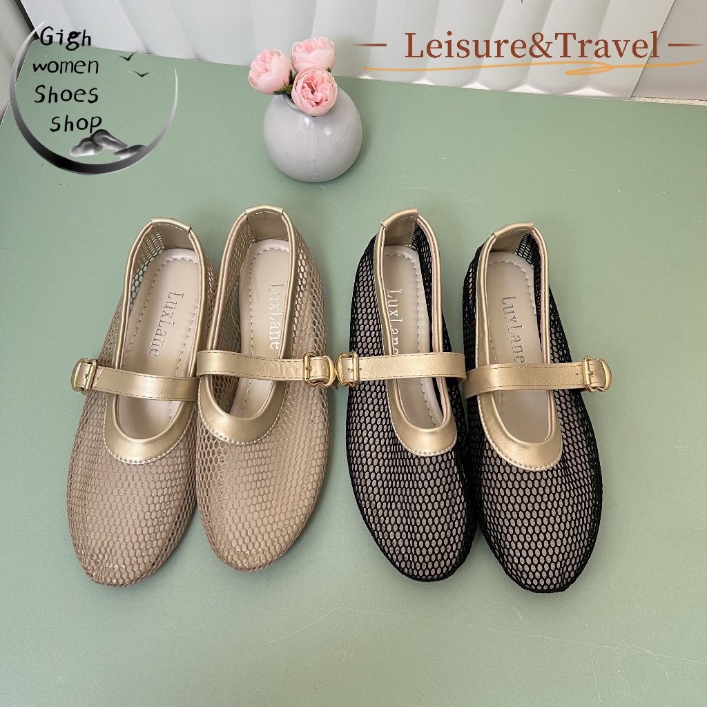 【with box】Gigh Mesh Mary Jane Shoes for Women Korean Round head hollow ...