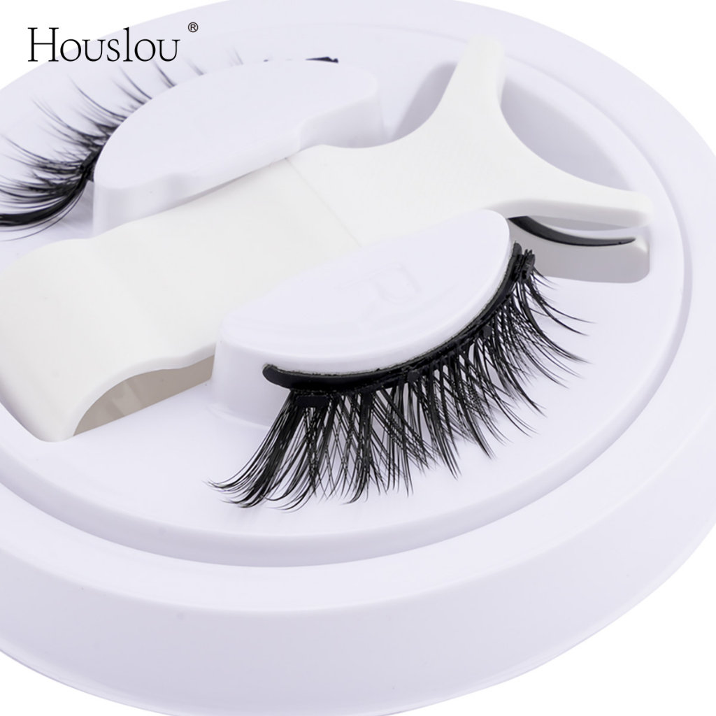 Houslou 1 Pair Magnetic Eyelashes Fake Lashes No Need Glue Natural ...