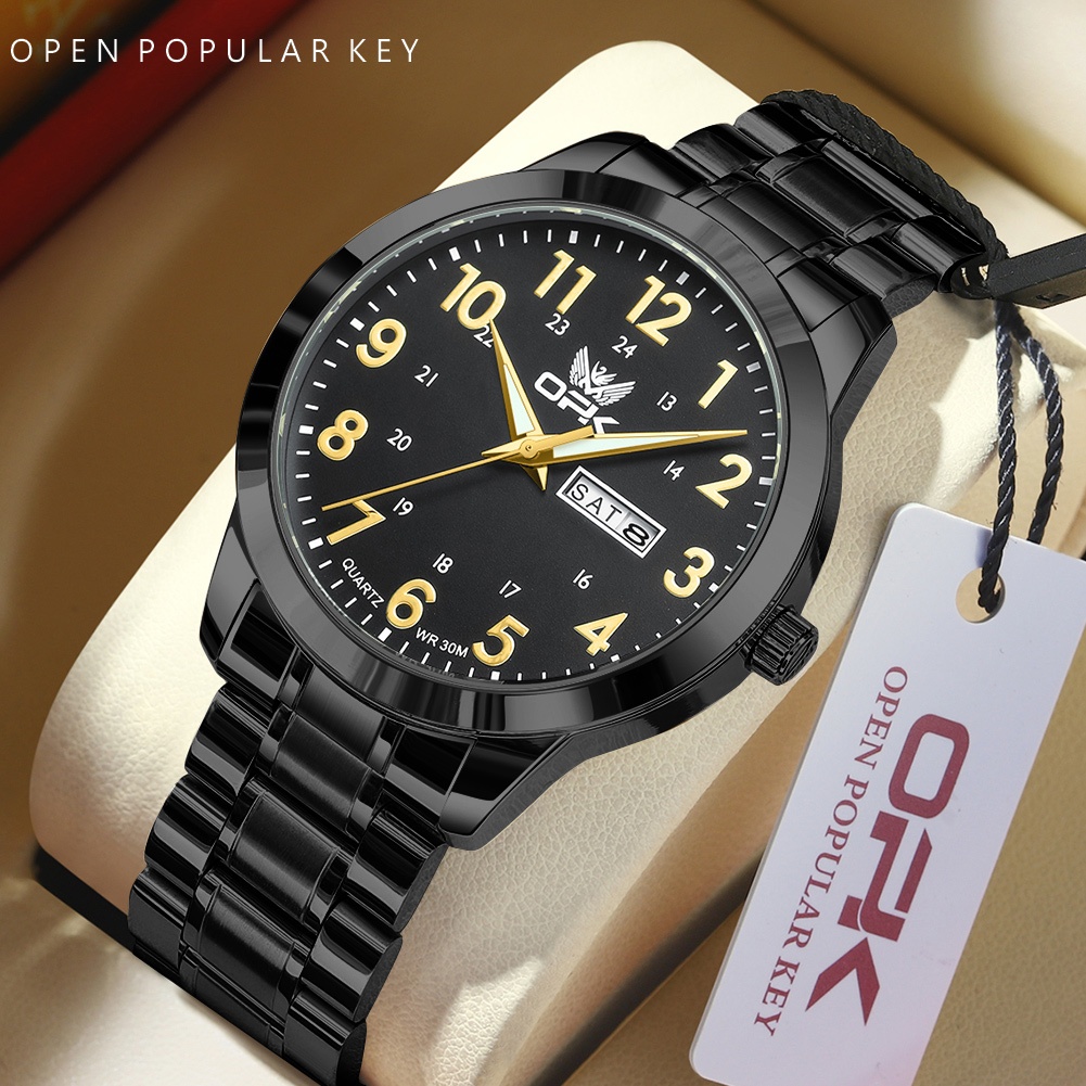 OPK Watch For Men Waterproof Original Black Stainless Steel Date Quartz ...
