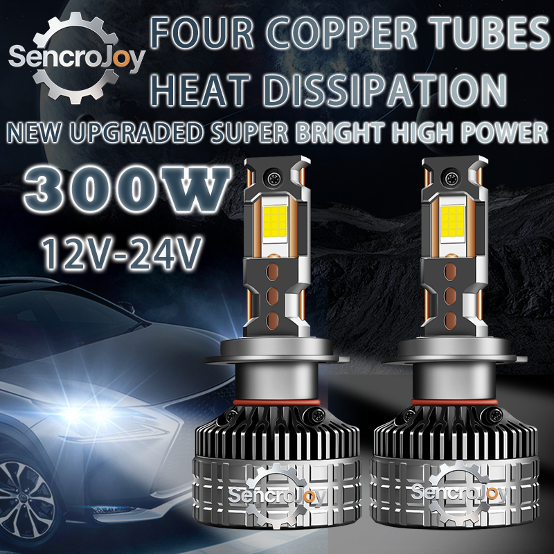 High Power 300W LED Car Headlights Four Copper Tubes Super Bright 6500K ...