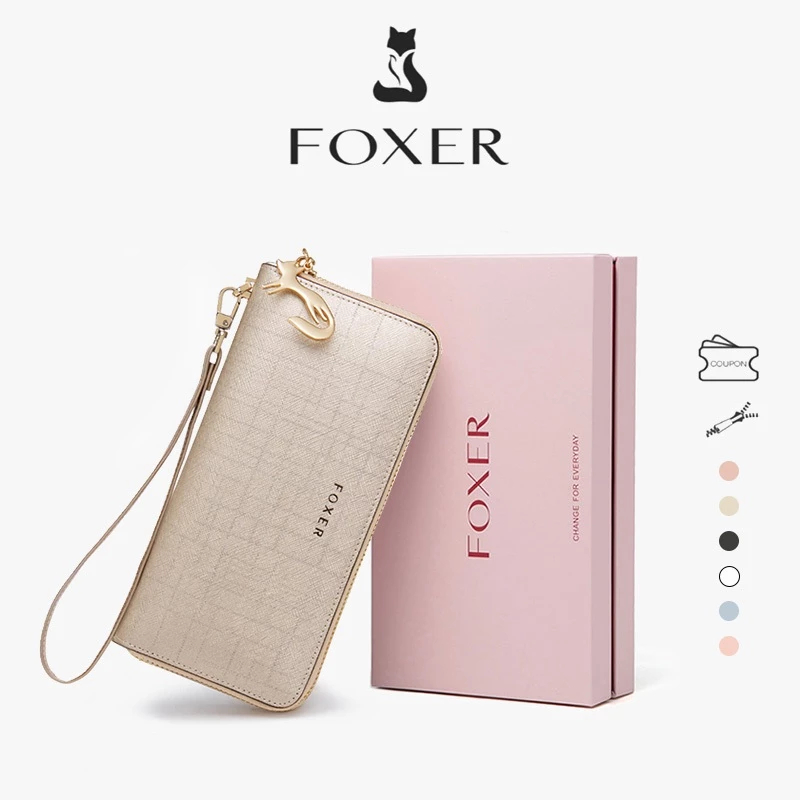 FOXER Women Purse Leather Long Wallet Long Purse Multi-Card Zip Wallet ...