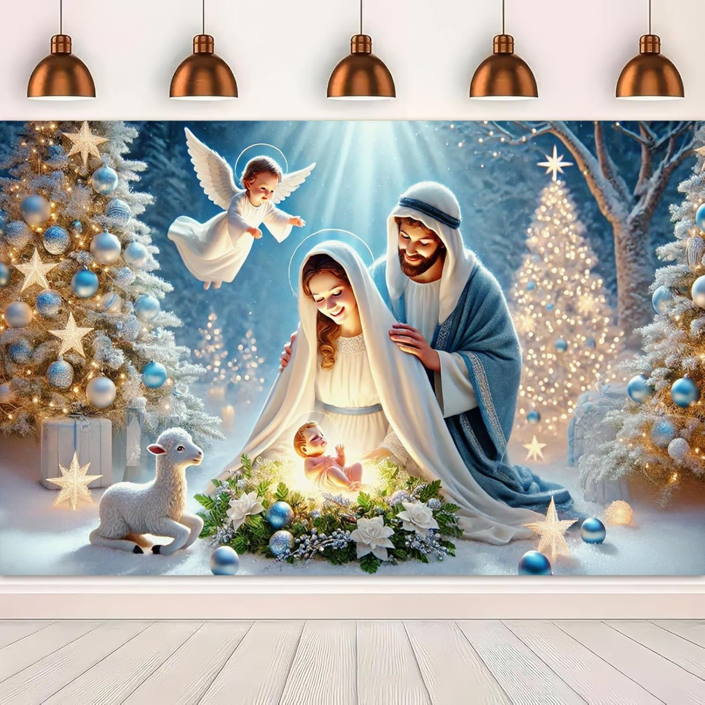 Nativity Christmas Photography Backdrop Holy Family Backdrops with Baby ...