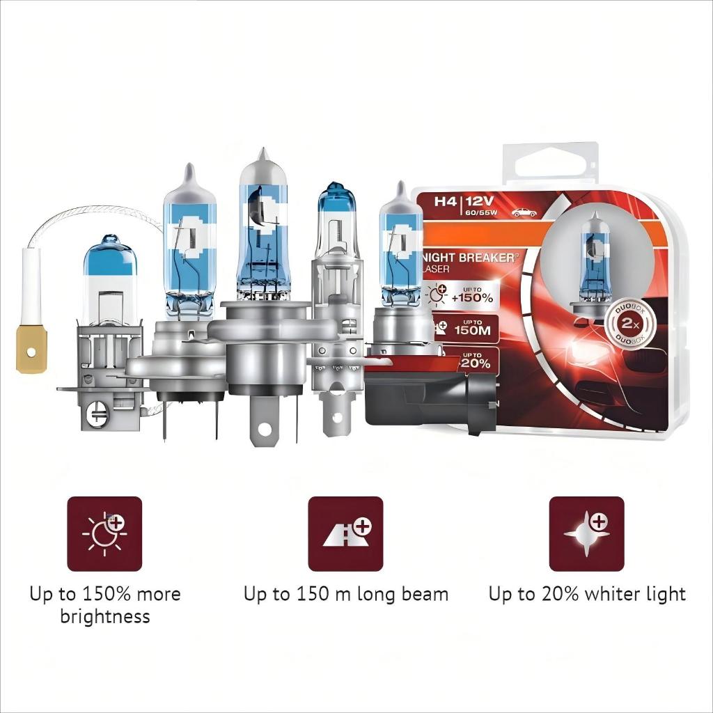 Night Breaker Laser Next Generation H1 H8 H11 HB3 H3 H4 H7 HB4 12V ...