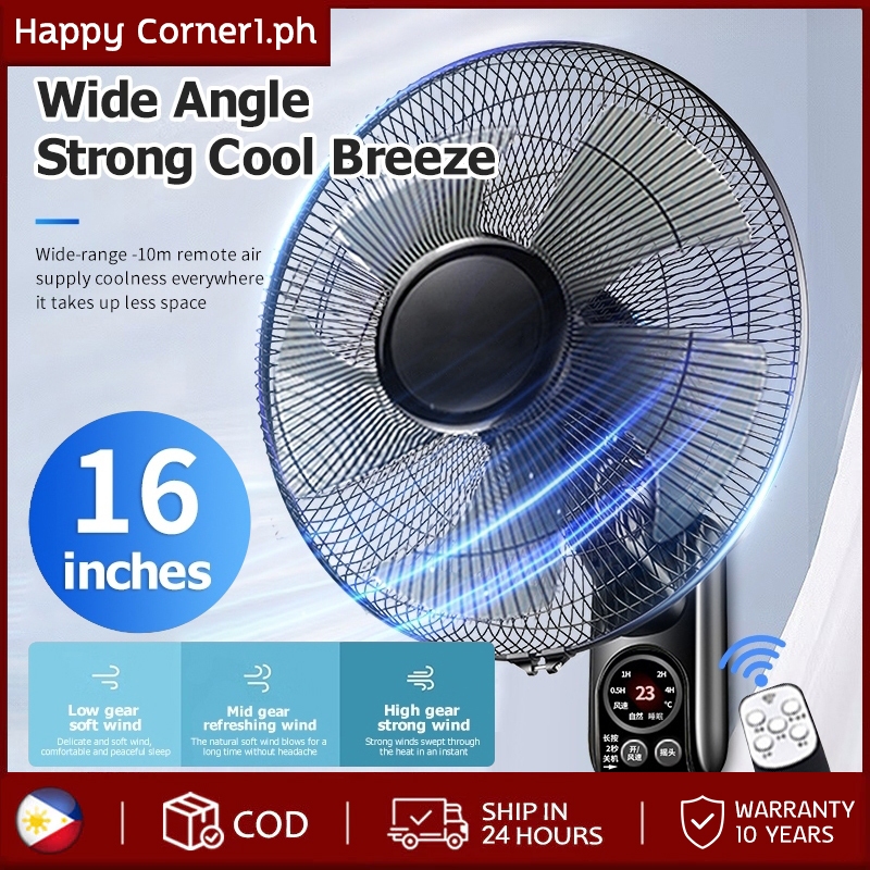 Powerful Electric Fan Wall Fan 5 Blades 16 Wall Fan with Remote Control ...