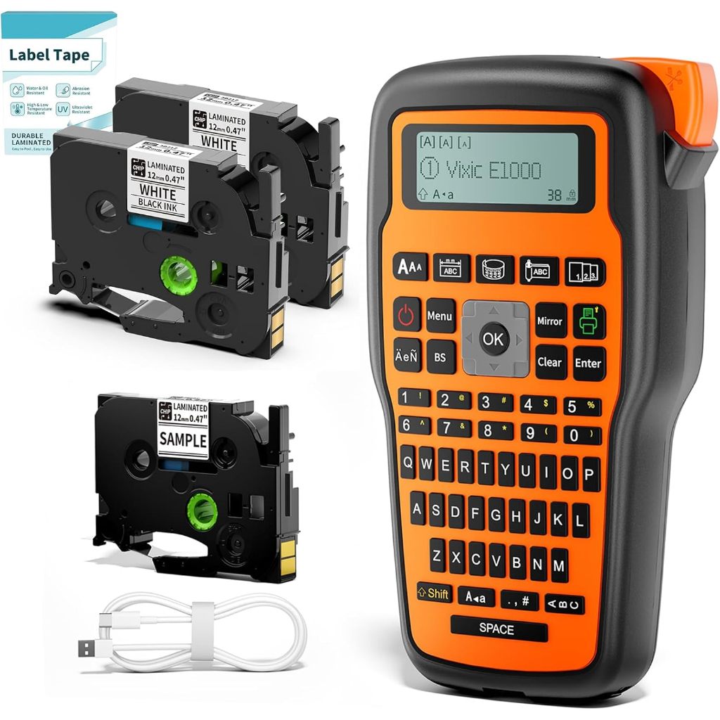 E1000 Industrial Label Maker with 1 Sample Laminated White Tape and 2 ...