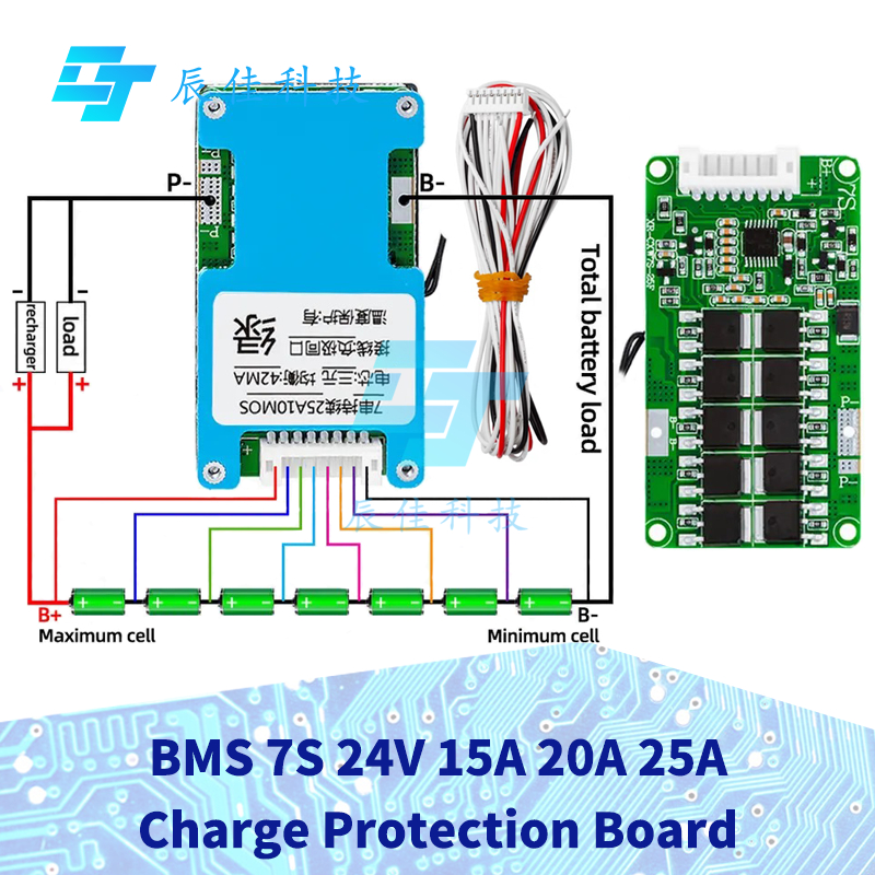 BMS 7S 24V 15A 20A 25A Li-ion Lmo Ternary Lithium 18650 Battery Charge ...