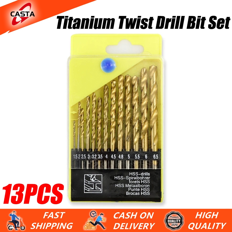 13 Pcs Titanium Twist Drill Bit Set,1.5mm - 6.5mm,135 Deg Tip High ...