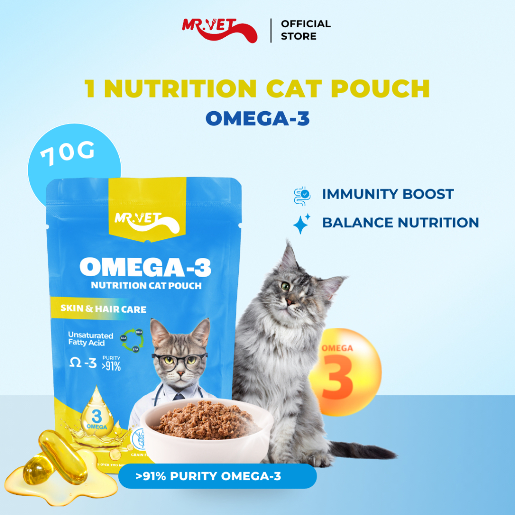 Mr.Vet Omega 3 Cat Pouch, Skin & Coat Care Wet Food 70G | Shopee ...