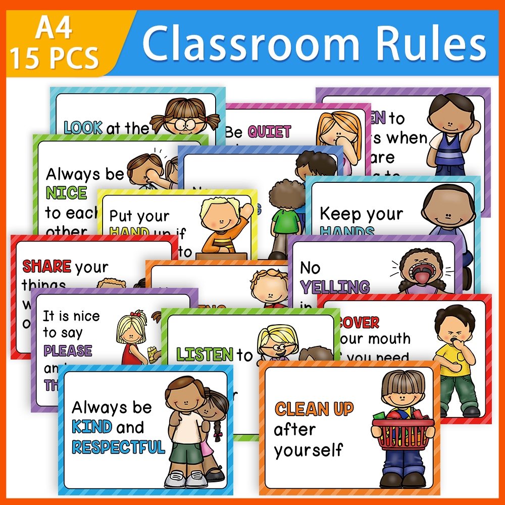 Educational Classroom Rules Posters for Kids - 15PCS A4 Behavior ...