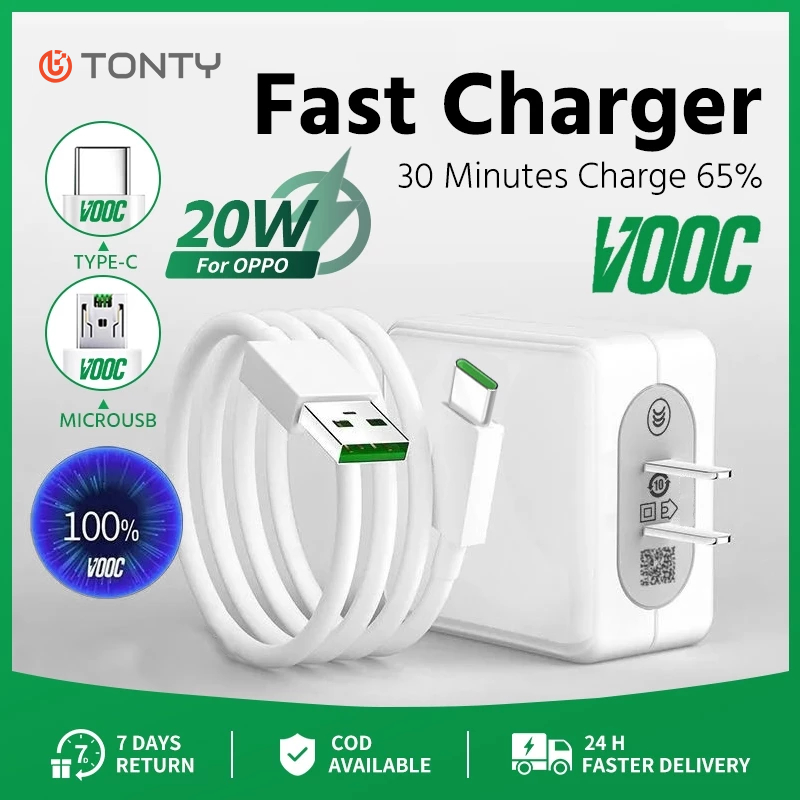 TONTY For OPPO 20W VOOC Super Flash Charger Micro USB TYPE-C Cable ...