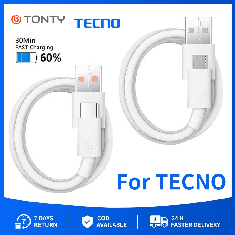 TONTY 100% For Tecno 10W 18W Fast Charging 6A Cable Cord Micro USB ...