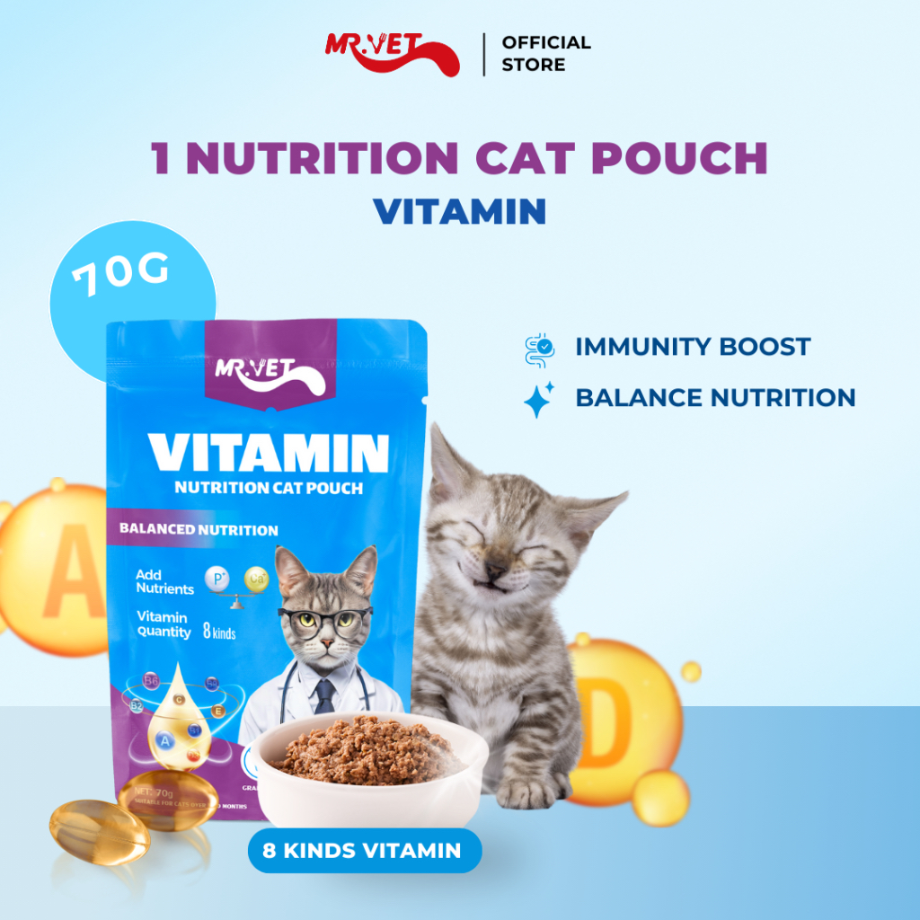 Mr.Vet Vitamin Wet Food 70g, Daily Wellness Cat Pouch, Promotes Healthy ...