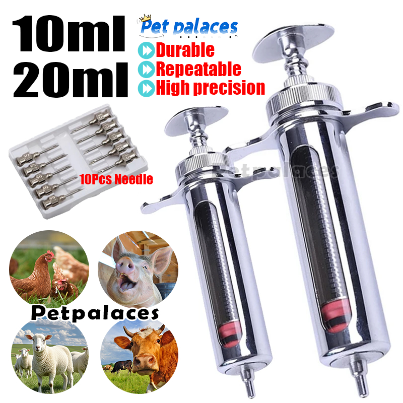 Veterinary Injection Stainless Steel 20ml Reusable Metal Syringe for ...