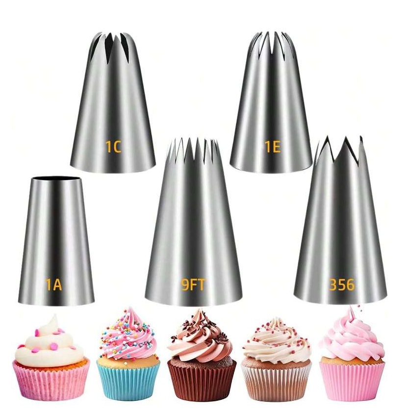 Suuker Large Piping Tips Set - 5 Pieces Stainless Steel Cake Decorating ...