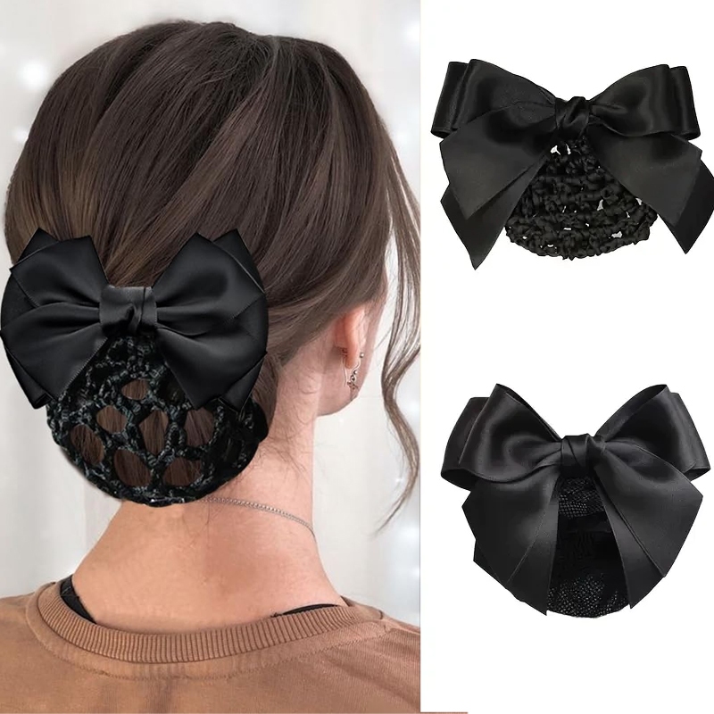 Hairnet Ribbon Bow Barrette Hair Net Clip Cover With Net Bowknot Bun ...