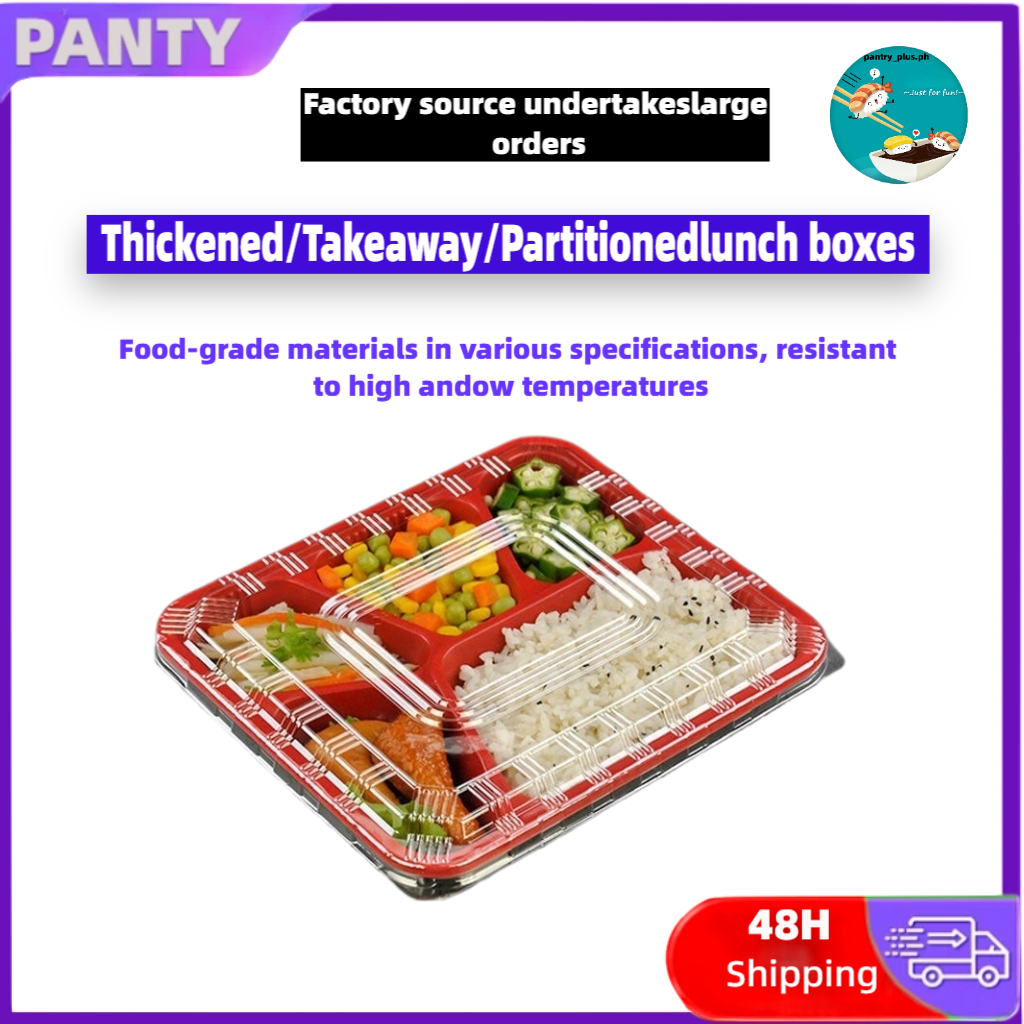 50PCS Thickened Red Bento Box Trays With Plastic Lid 2 | 3 | 4 | 5 ...