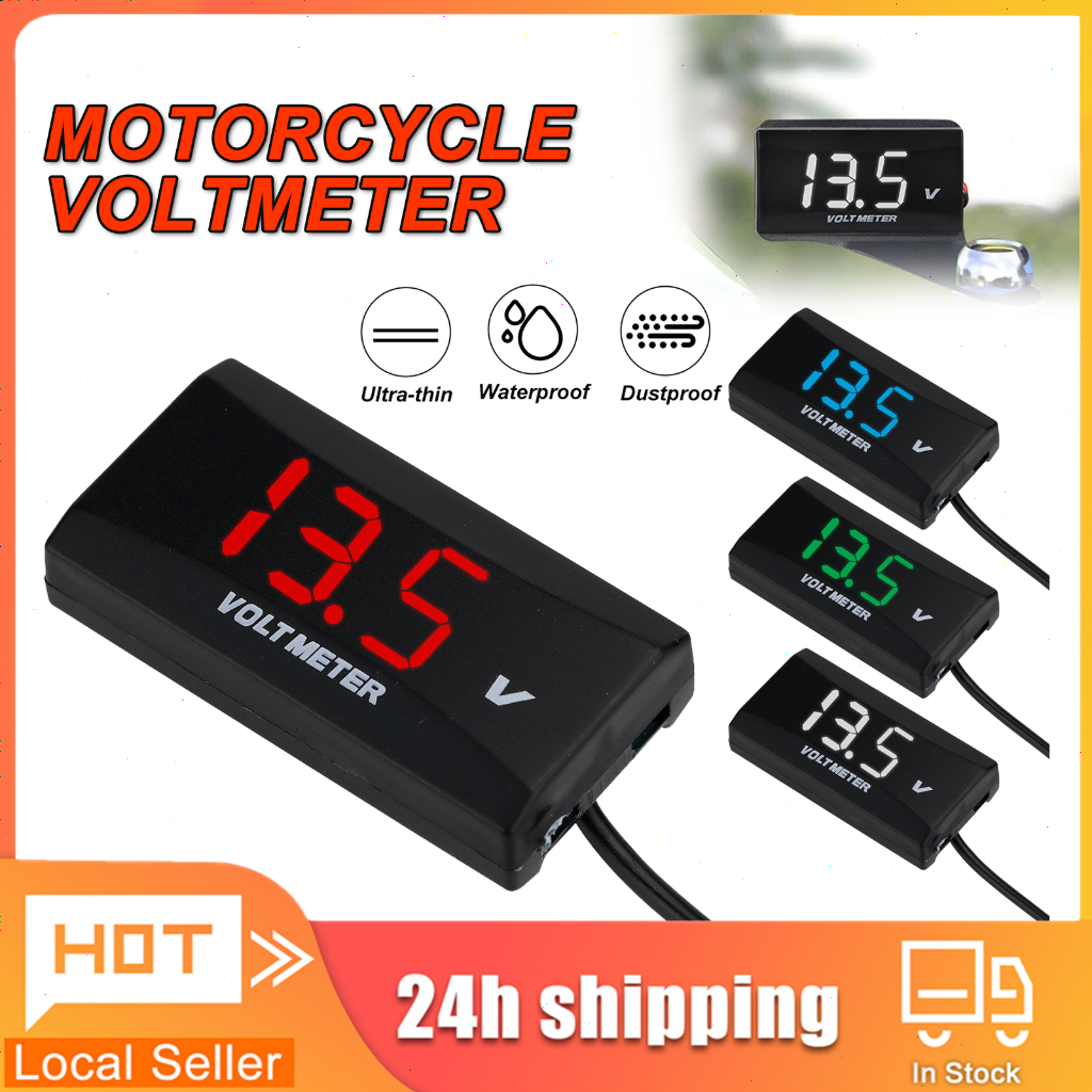 Motorcycle/Car LED Digital Voltmeter 12V Waterproof Universal volt ...