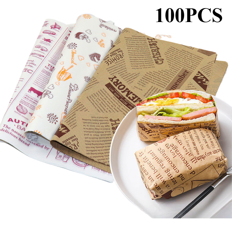 100Pcs Parchment Greaseproof Newspaper Paper Sandwich Wrappers Baking ...